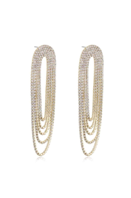 Lovely Crystal Gold Drape Fringe Earrings - Earrings Canada