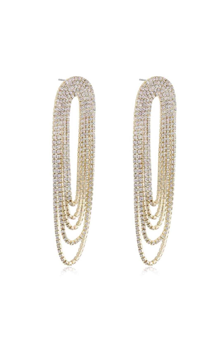 Lovely Crystal Gold Drape Fringe Earrings - Earrings Canada