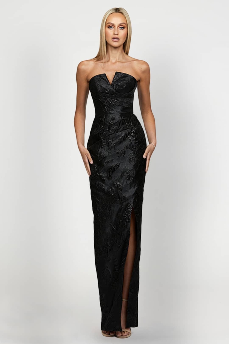 Lovely Tonaya Strapless Black Gown - by Bariano Dress Rental
