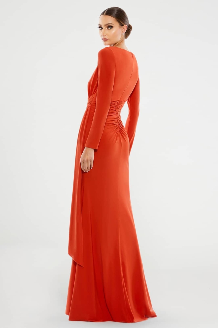 Elegant Red Long Sleeve Gown- Rent A Dress Formal Wear